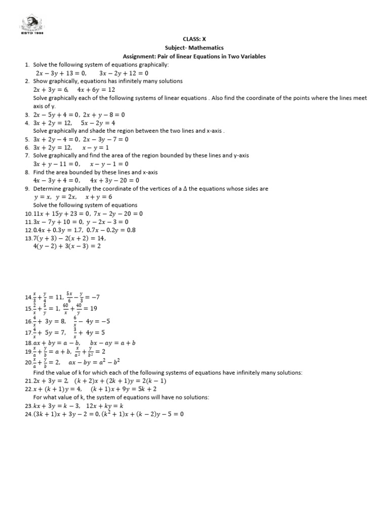 Class 10 Assignment Ch-3New (Maths) 25-26 | PDF