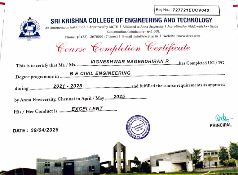 Vigneshwar Course Completetion | PDF