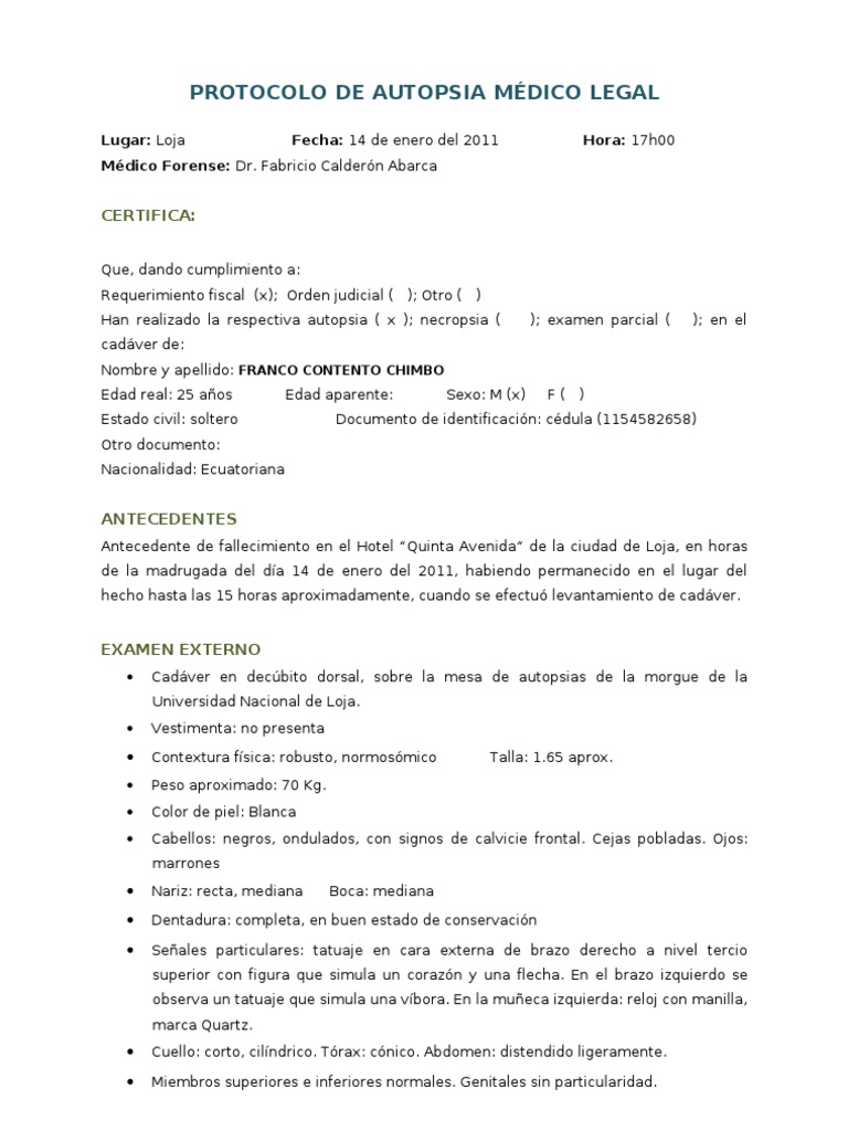 Protocolo de Autopsia Médico Legal | Abdomen | Herida