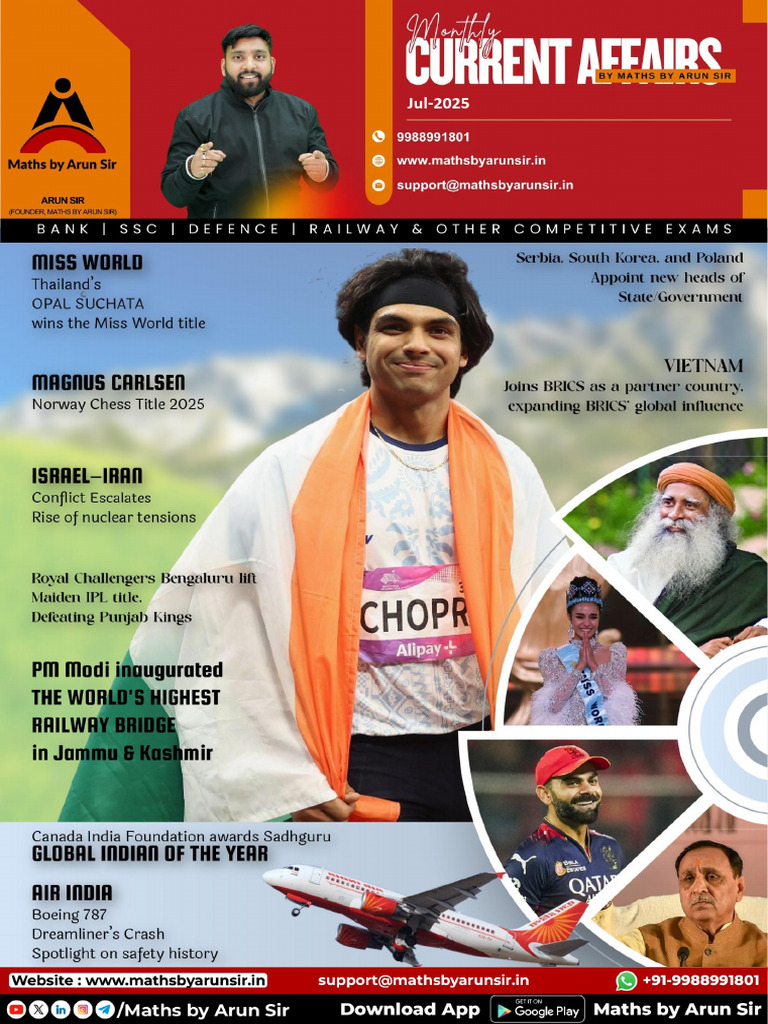 July Monthly Current Affairs Magazine by Arun Sir | PDF