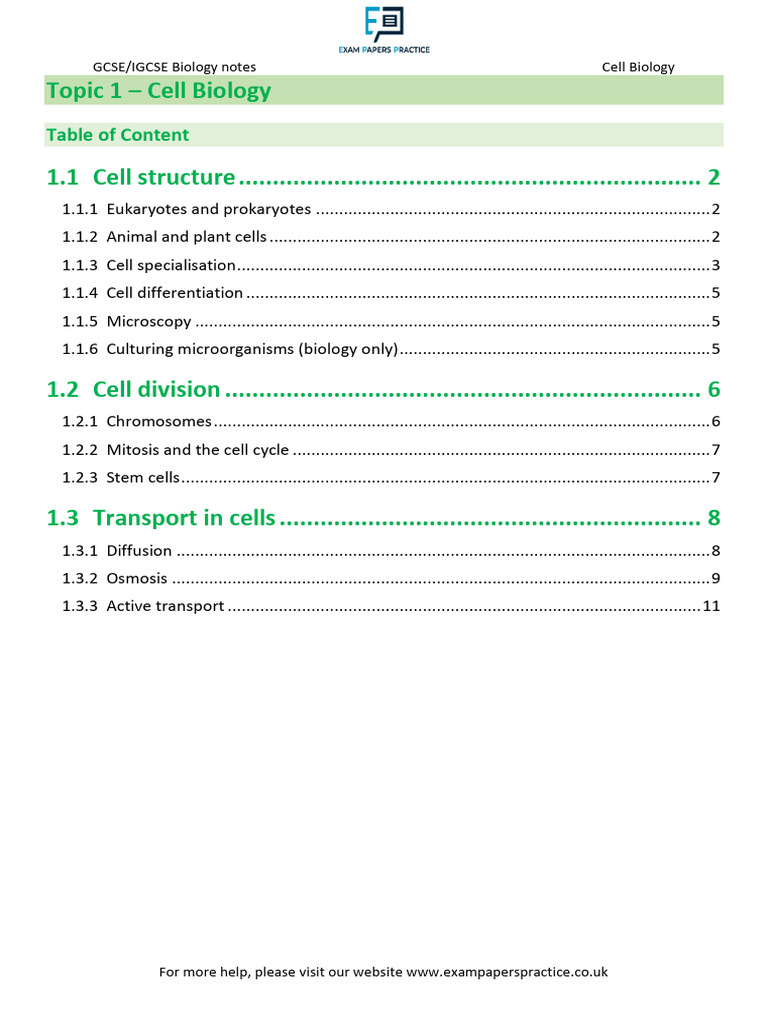 GCSE Cell Biology Overview | PDF | Cell (Biology) | Biology