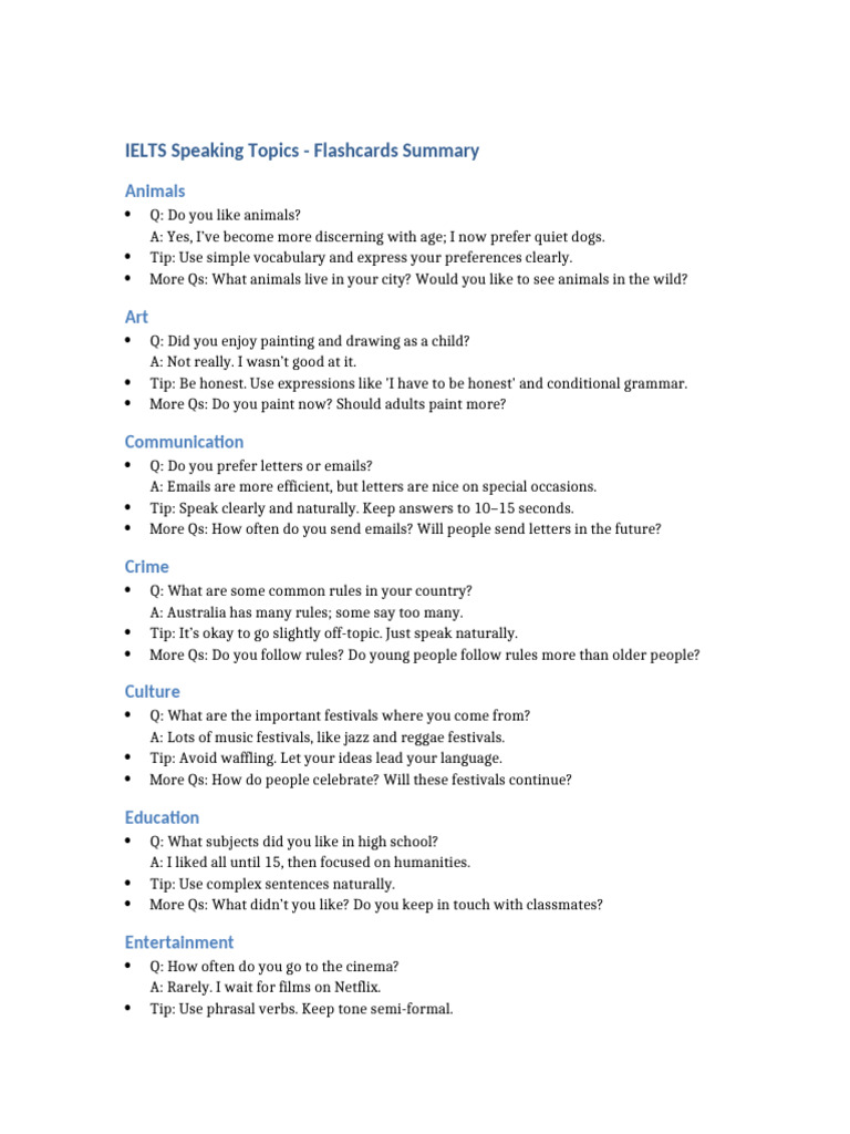 Speaking Topics Flashcards | PDF | English Language | Human Communication
