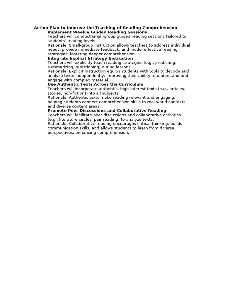 Action Plan for Enhancing Reading Comprehension | PDF