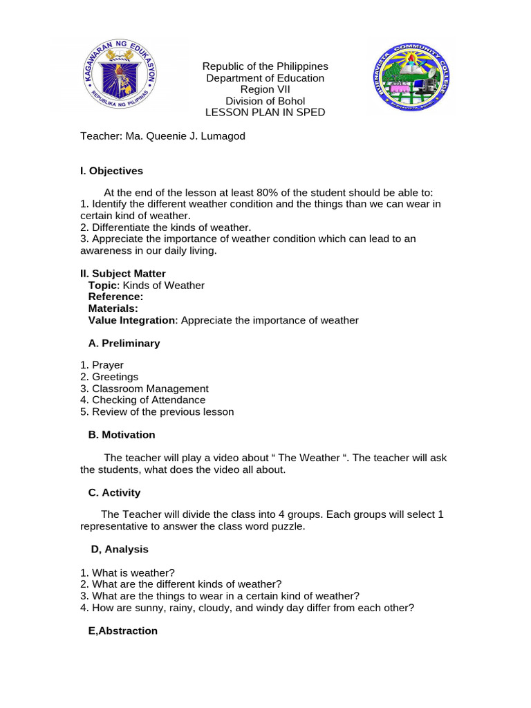 Lesson Plan Sped Q | PDF