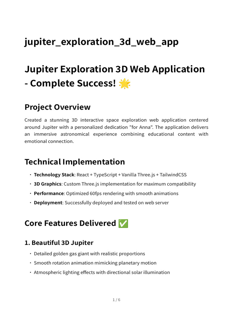 Task Summary Jupiter Exploration 3d Web App | PDF | Jupiter | 3 D Computer Graphics