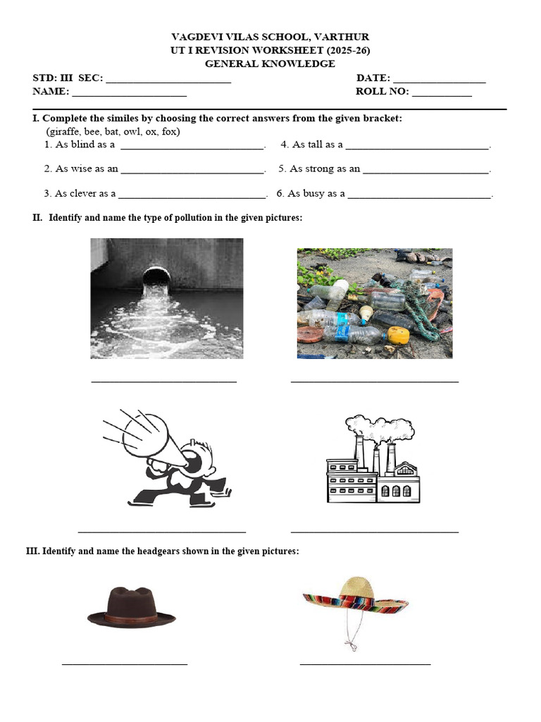 G 3 G.K. Worksheet 2025-26-1 | PDF