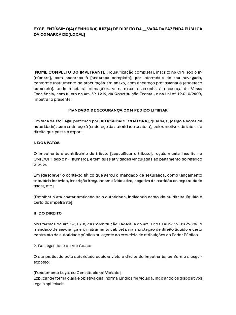 Modelo de Mandado de Segurança Tributário | PDF | Justiça | Crime e ...
