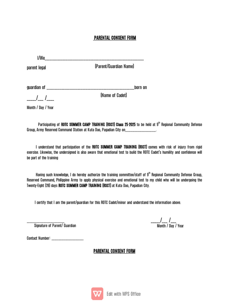 Parental Consent Form - Rotc | PDF | United States Department Of ...