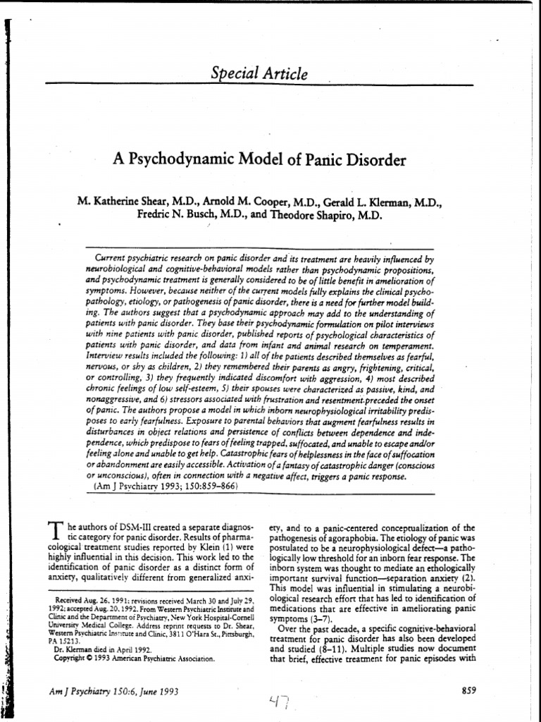 A Psychodynamic Model of Panic Disorder | PDF