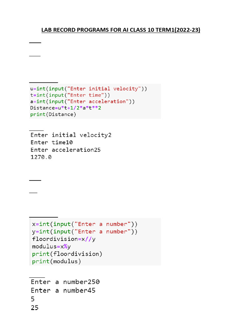 Lab Record Programs For Ai Class 10 Term1 | PDF | Computer Programming