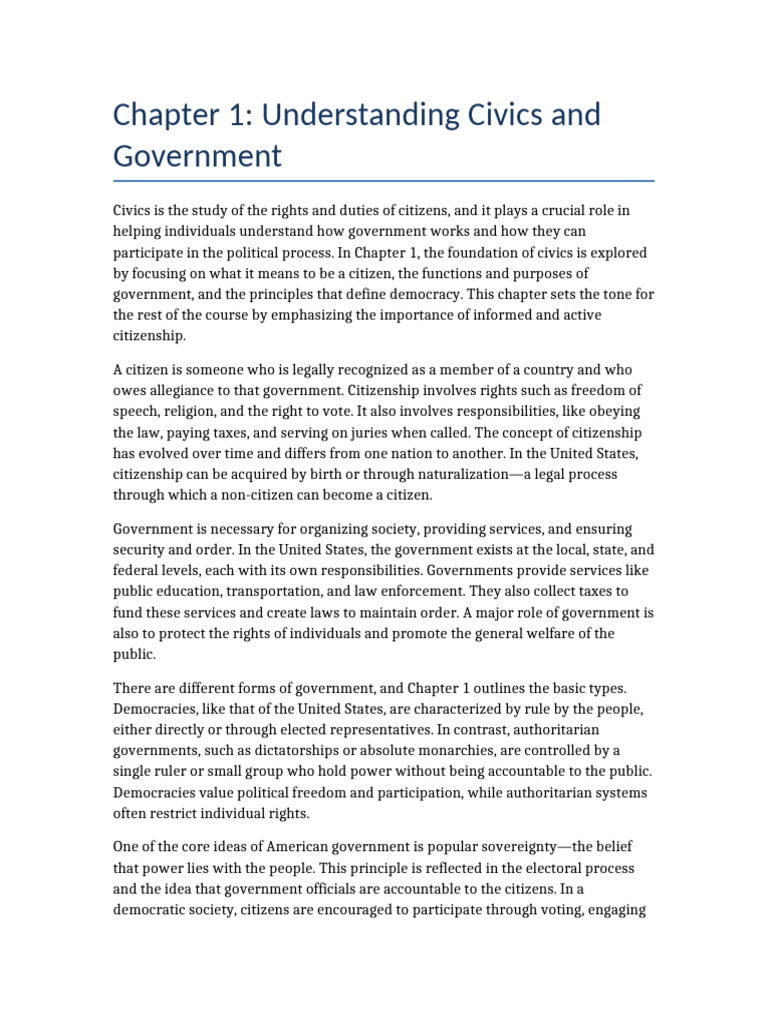 Chapter - 1 - Civics Fundaments | PDF | Citizenship | Democracy