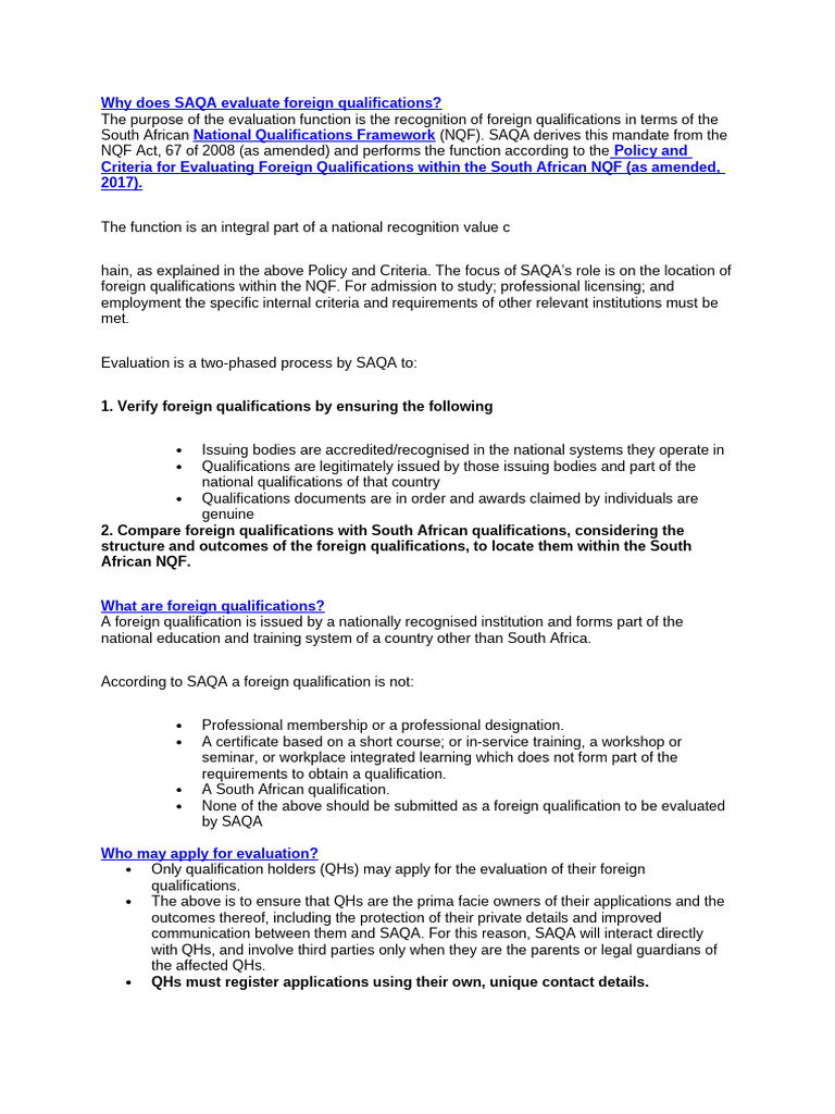 South African Qualifications Authority (SAQA) | PDF