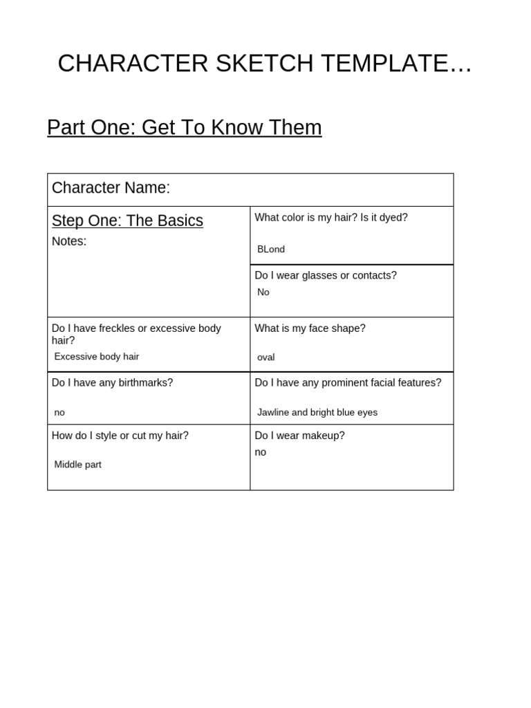 Kolb Copy of Character Sketch Template | PDF | Clothing | Aesthetics