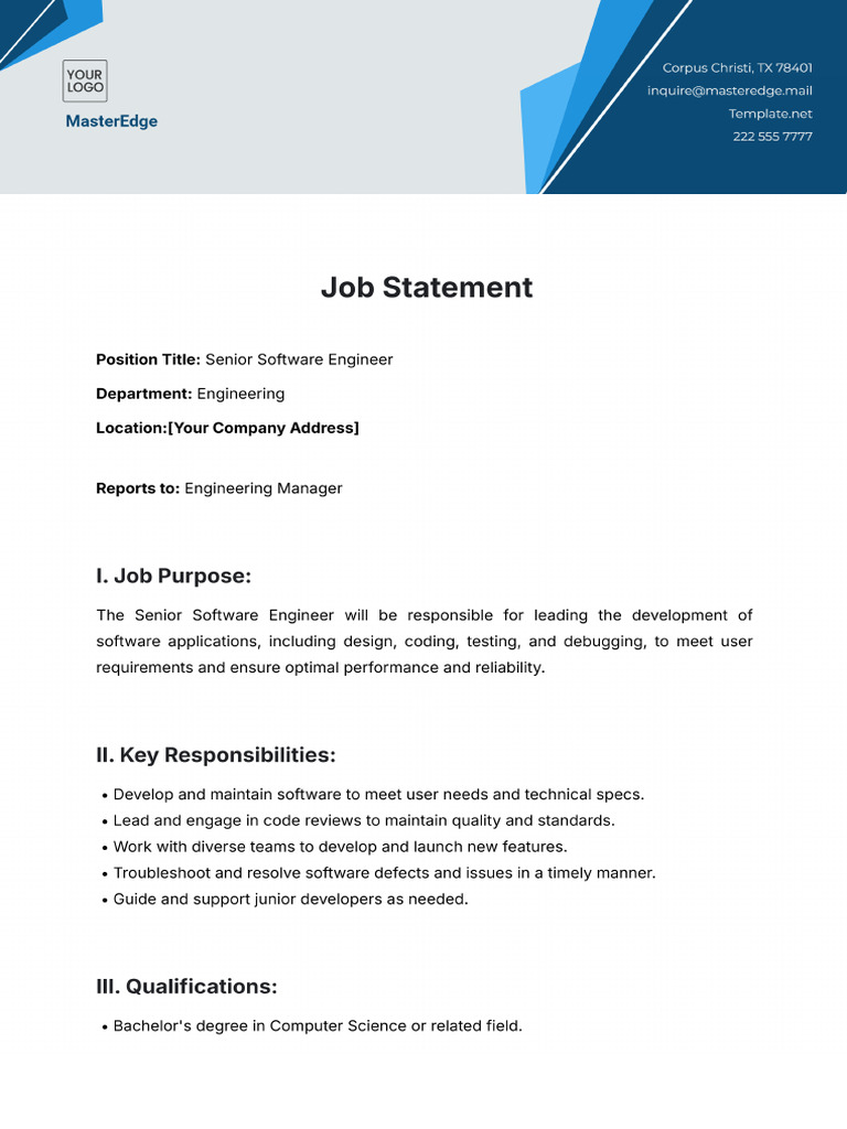 Professional Job Statement Template | PDF