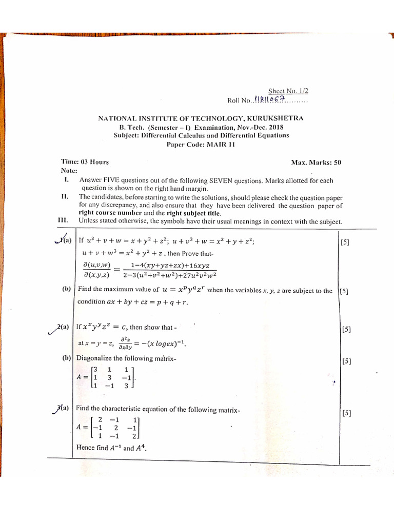 1st Sem End Sem Papers | PDF