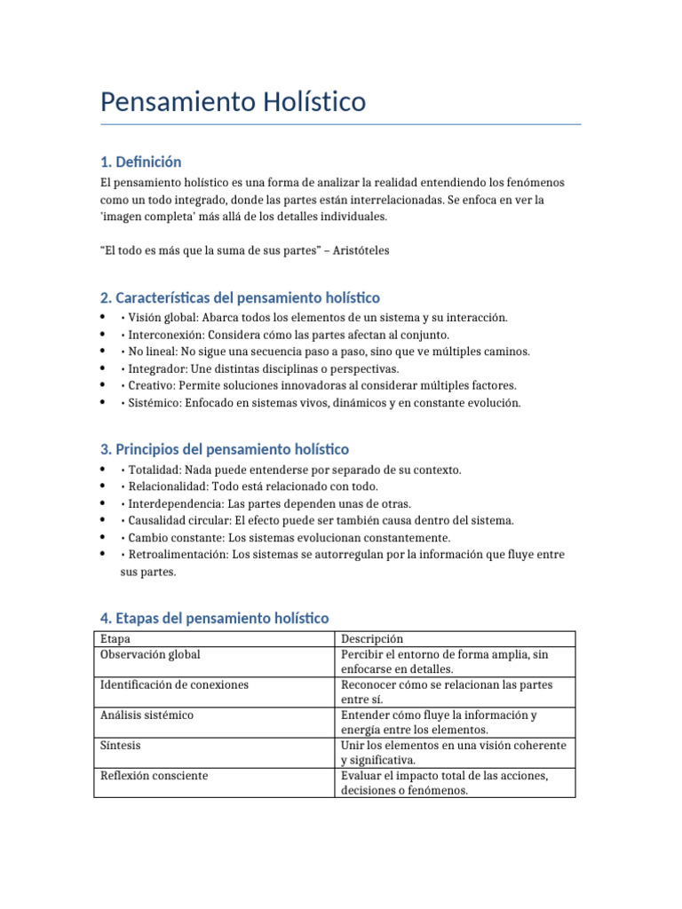 Definición y Características del Pensamiento Holístico | PDF | Holismo ...