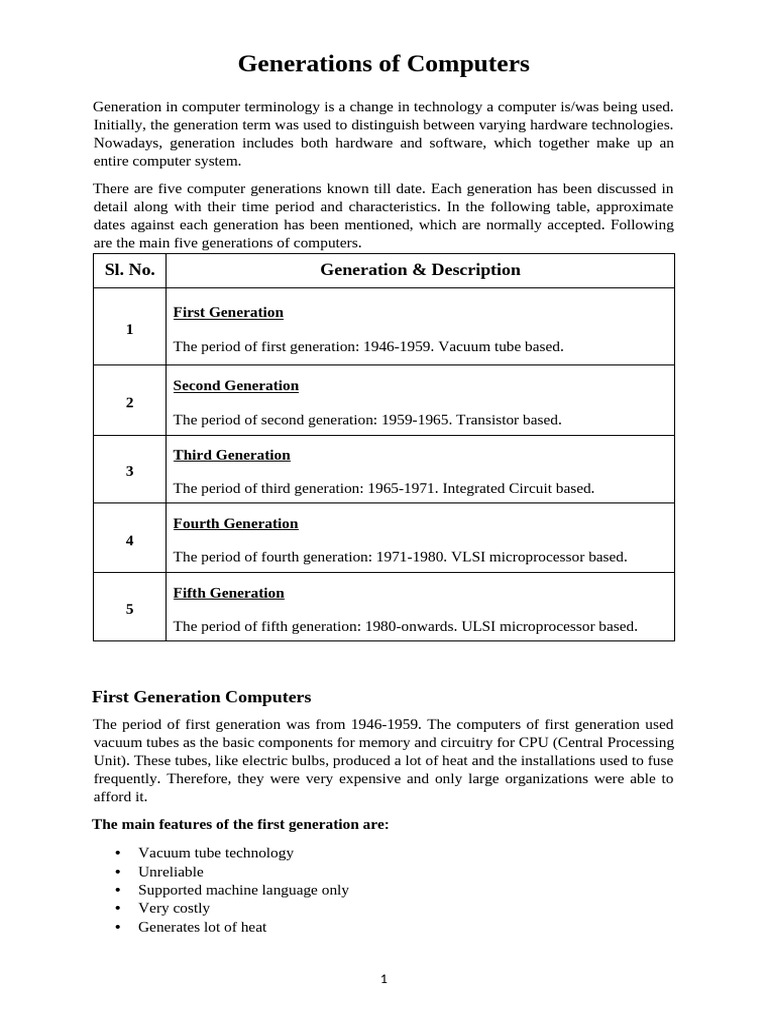 Overview of Computer Generations | PDF | Integrated Circuit | Very ...