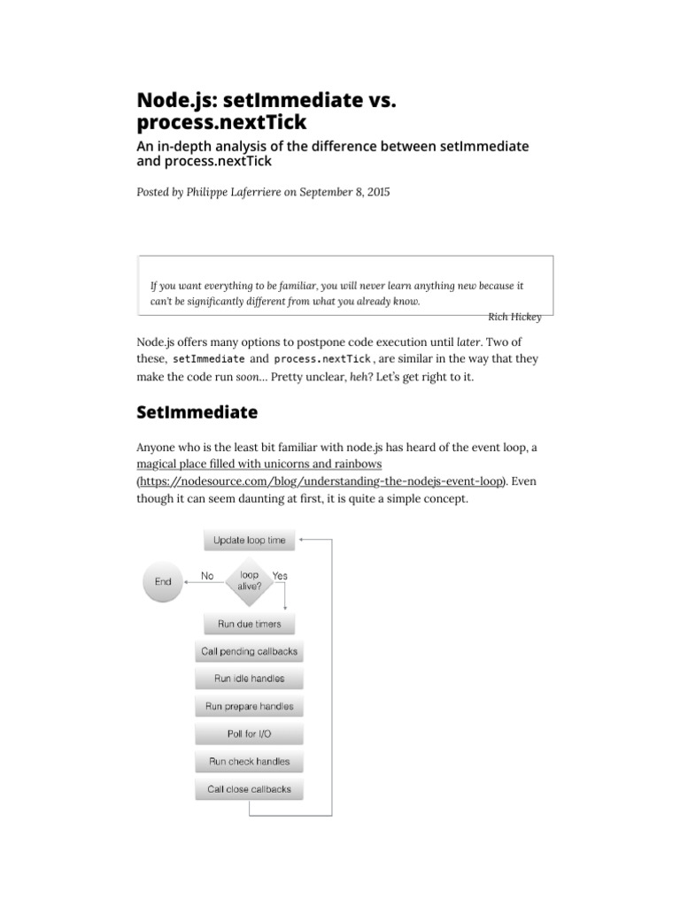 Node - JS: SetImmediate vs. Process - Nexttick - A Journey in Open-Source Software Land. | PDF ...