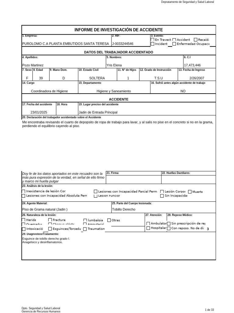 Investigacion de Eventos | PDF | Seguridad y salud ocupacional | Tobillo
