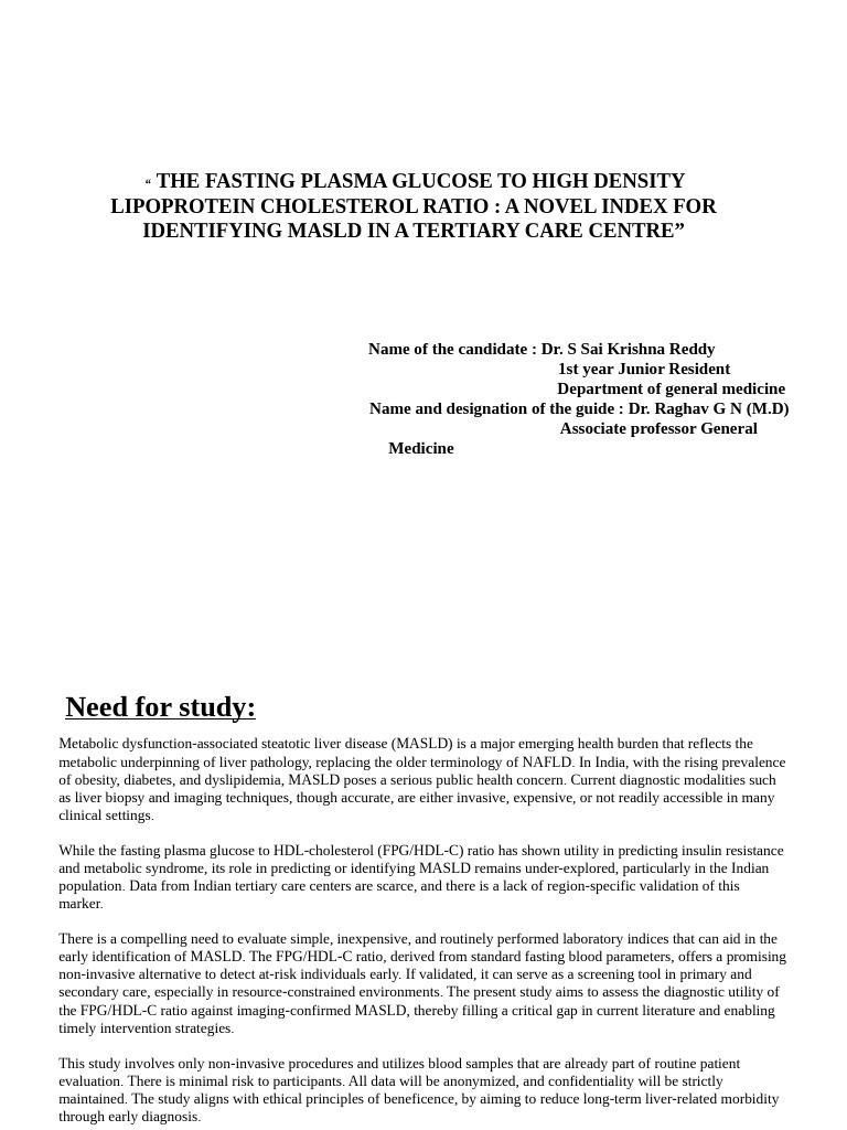SK Final Synopsis | PDF | High Density Lipoprotein | Medicine