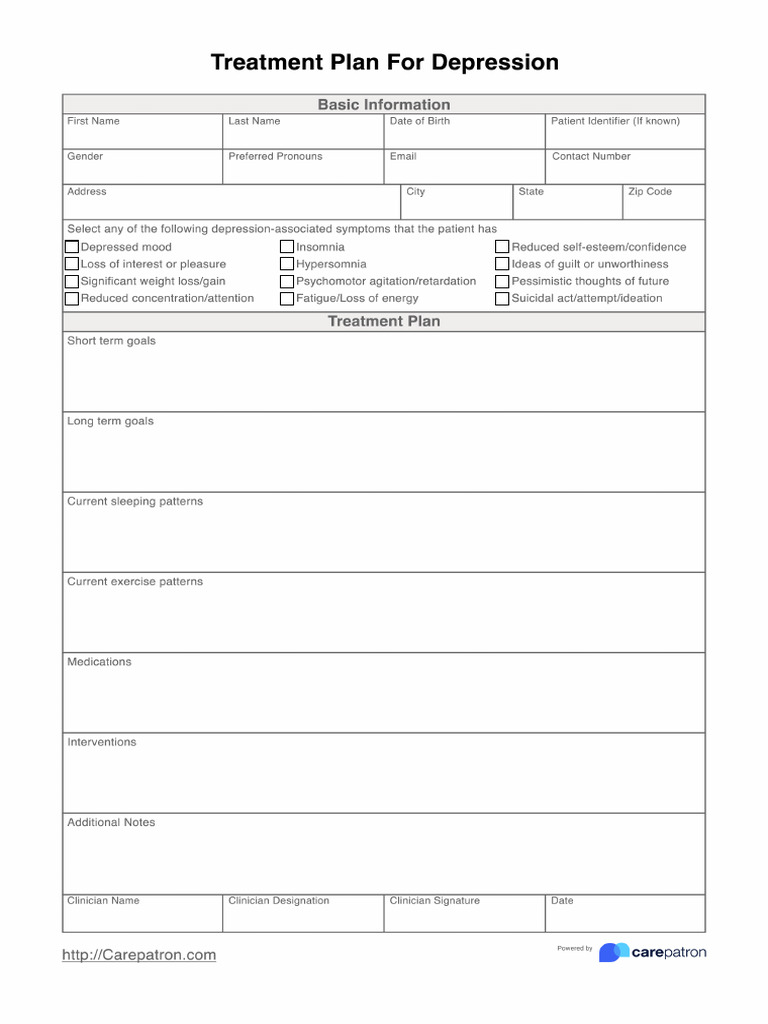 Treatment Plan For Depression | PDF