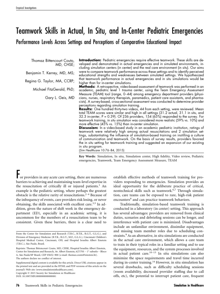 Teamwork Skills in Actual, in Situ, and in Center.3 | PDF | Simulation | Skill