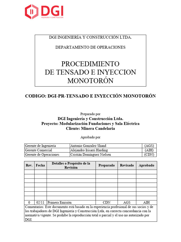 Procedimiento de Tensado e Inyección Monotorón | PDF | Hormigón ...