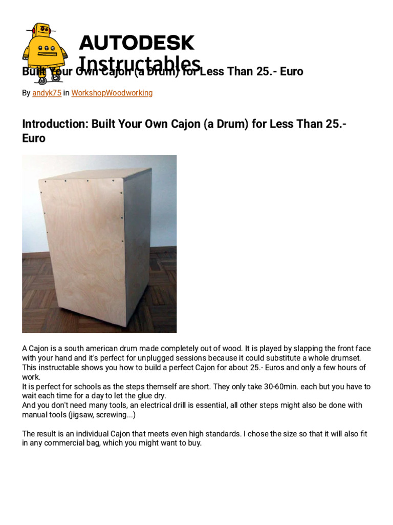 Build Your Own Cajon Drum Guide | PDF | Drill | Manufactured Goods