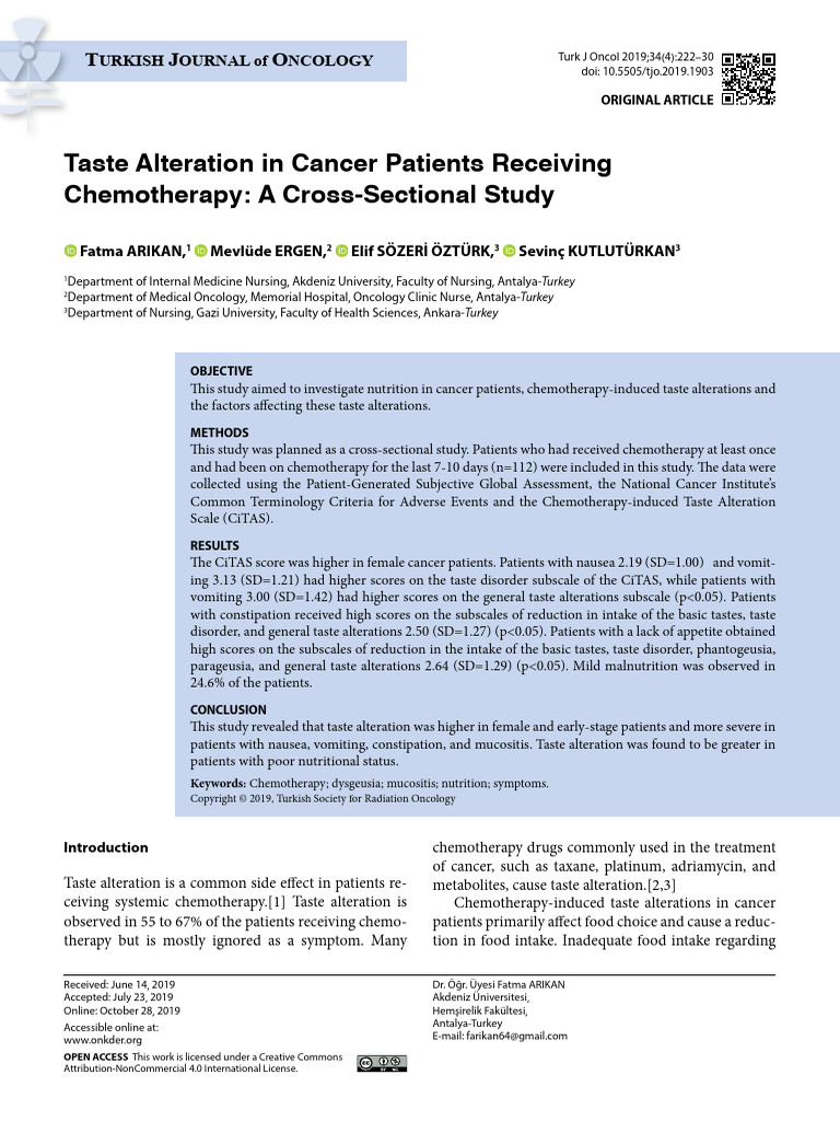 Chemotherapy Taste Alterations Study | PDF | Oncology | Nausea