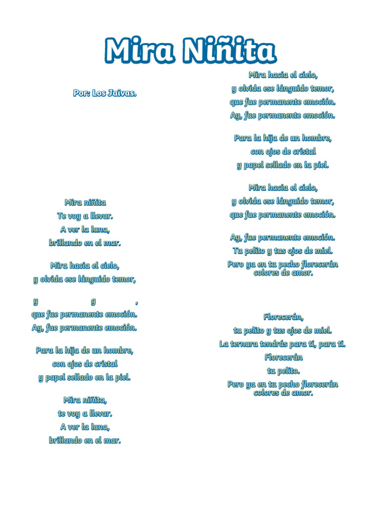 Letra de "Mira Niñita" de Los Jaivas | PDF