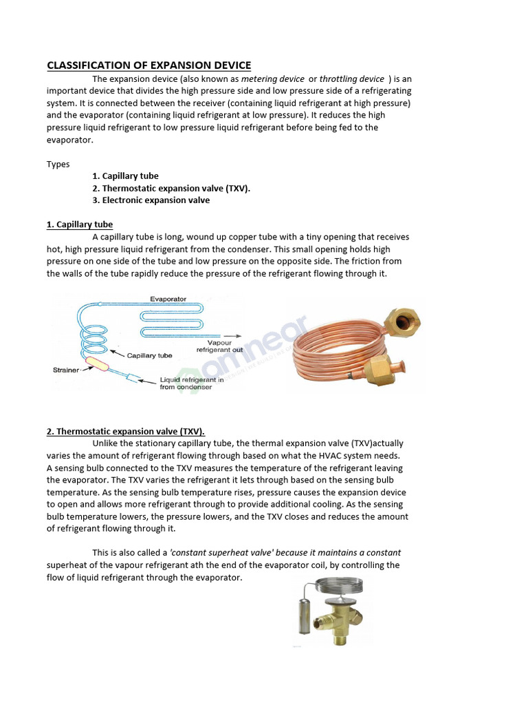 Types of Expansion Devices in Refrigeration | PDF