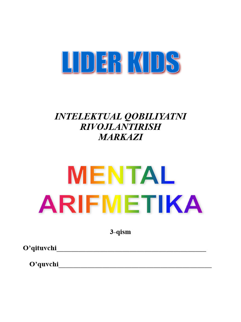 Lider Kids Mental Arifmetika Misollari | PDF