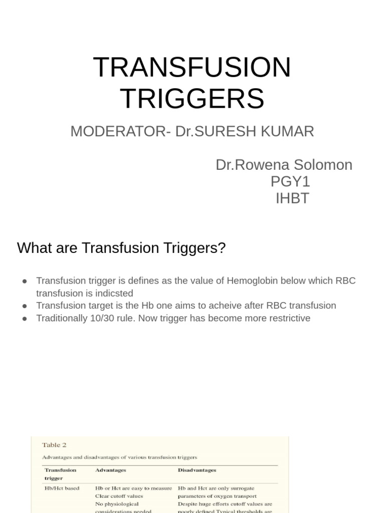 Transfusion Triggers - A PowerPoint Presentation | PDF | Blood ...