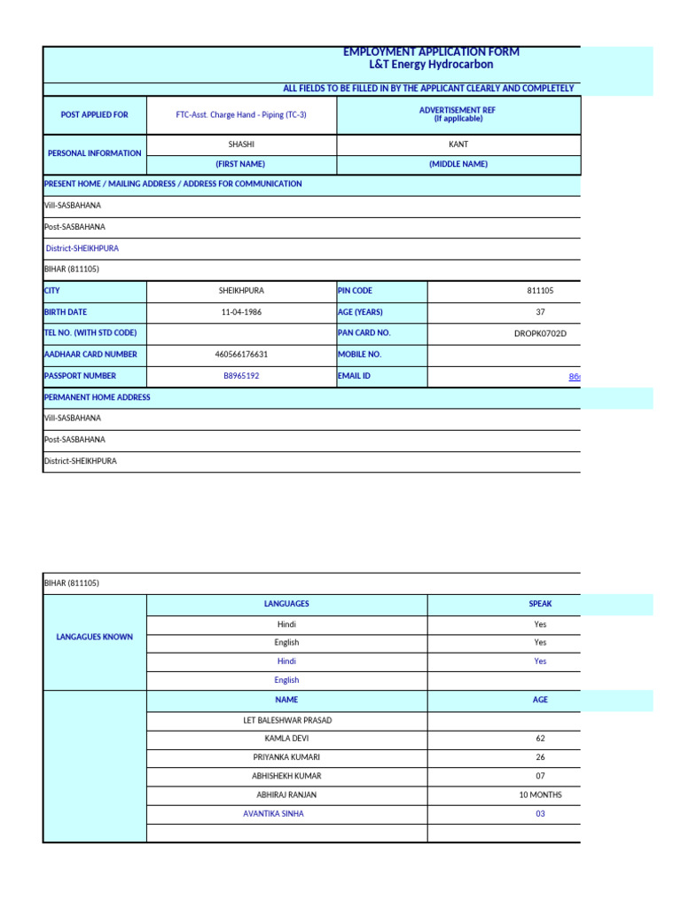 Eaf-Employment Application Form | PDF