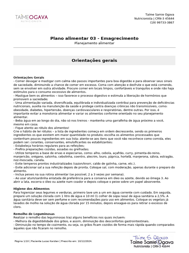 Plano Alimentar para Emagrecimento Eficaz | PDF | Chá | Alimentos