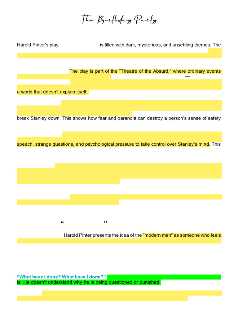 Modern British Drama - Final | PDF | Paranoia