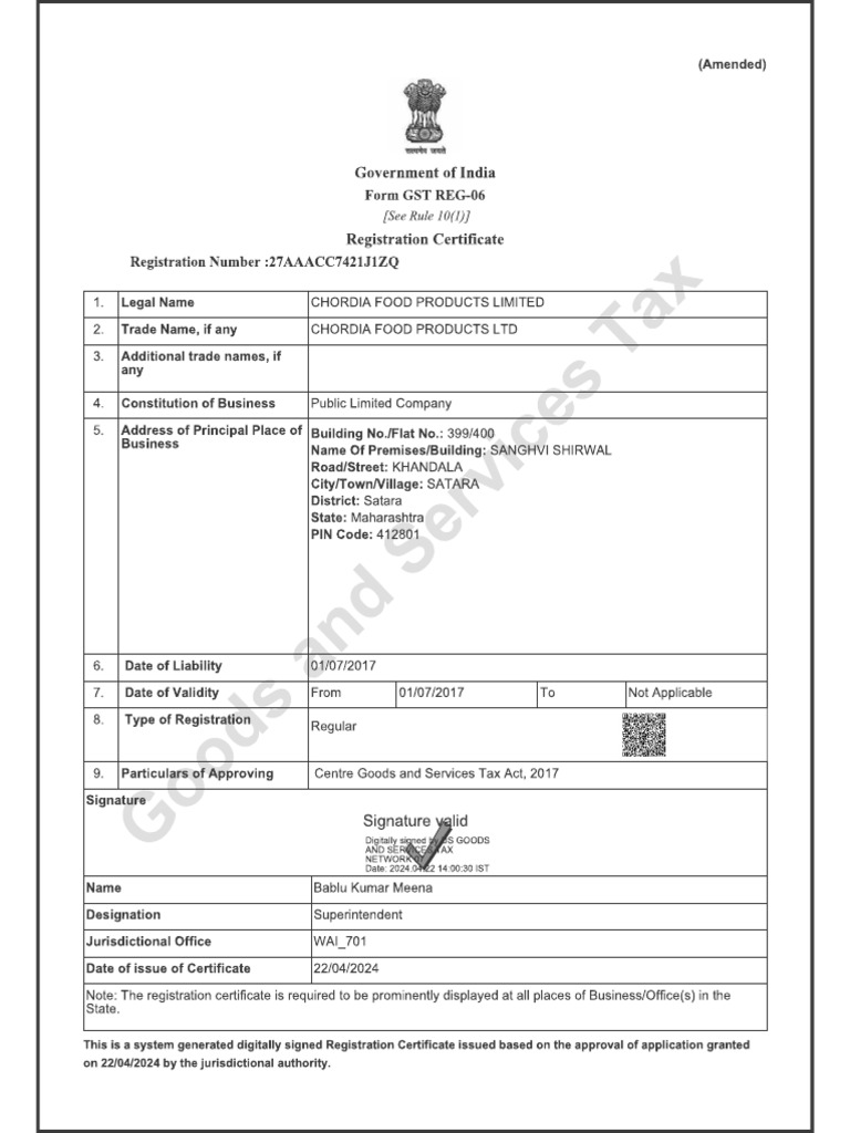 GST Updated Certificate | PDF