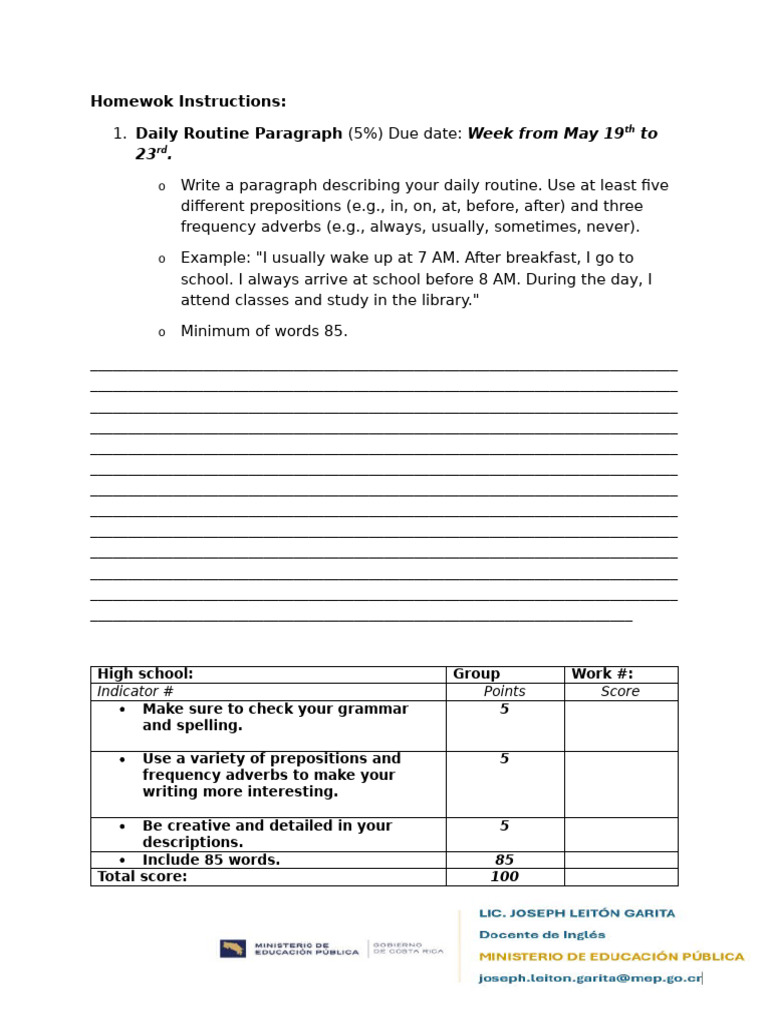 Homewok Instructions 10th | PDF