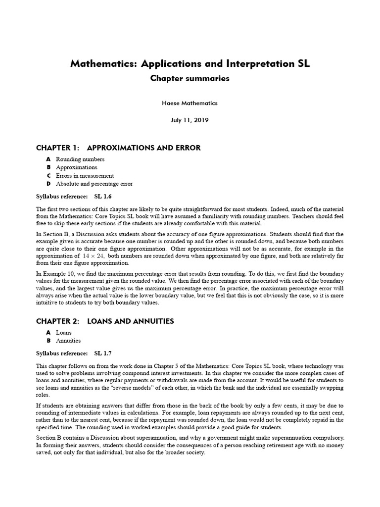 Applications and Interpretation SL Chapters Summaries | PDF ...