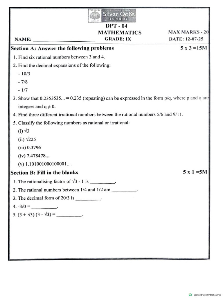 Grade 10 Math DPT (12-07-2025) | PDF