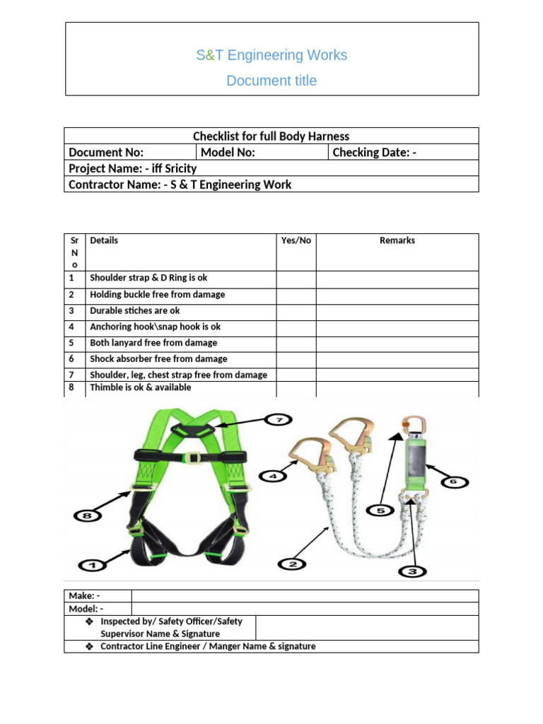 Checklist For Full Body Harness | PDF