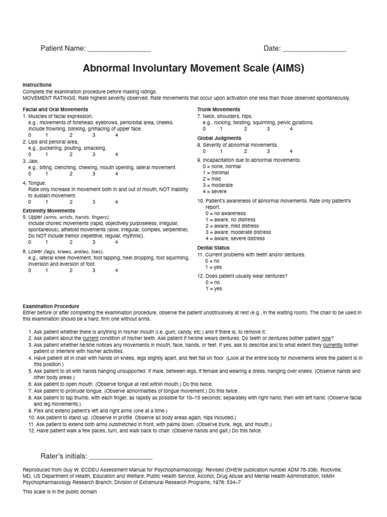 Abnormal Involuntary Movement Scale | PDF | Foot | Dentures