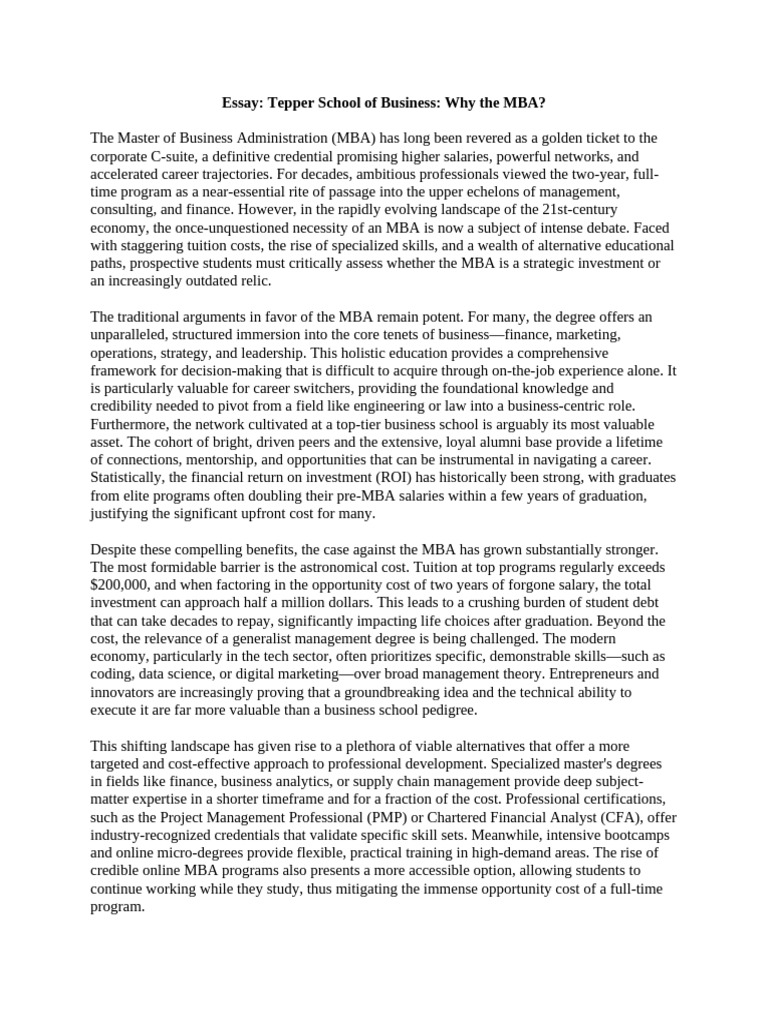 Reasons Why You Should Get An MBA or Not - Tepper Essay | PDF | Master ...