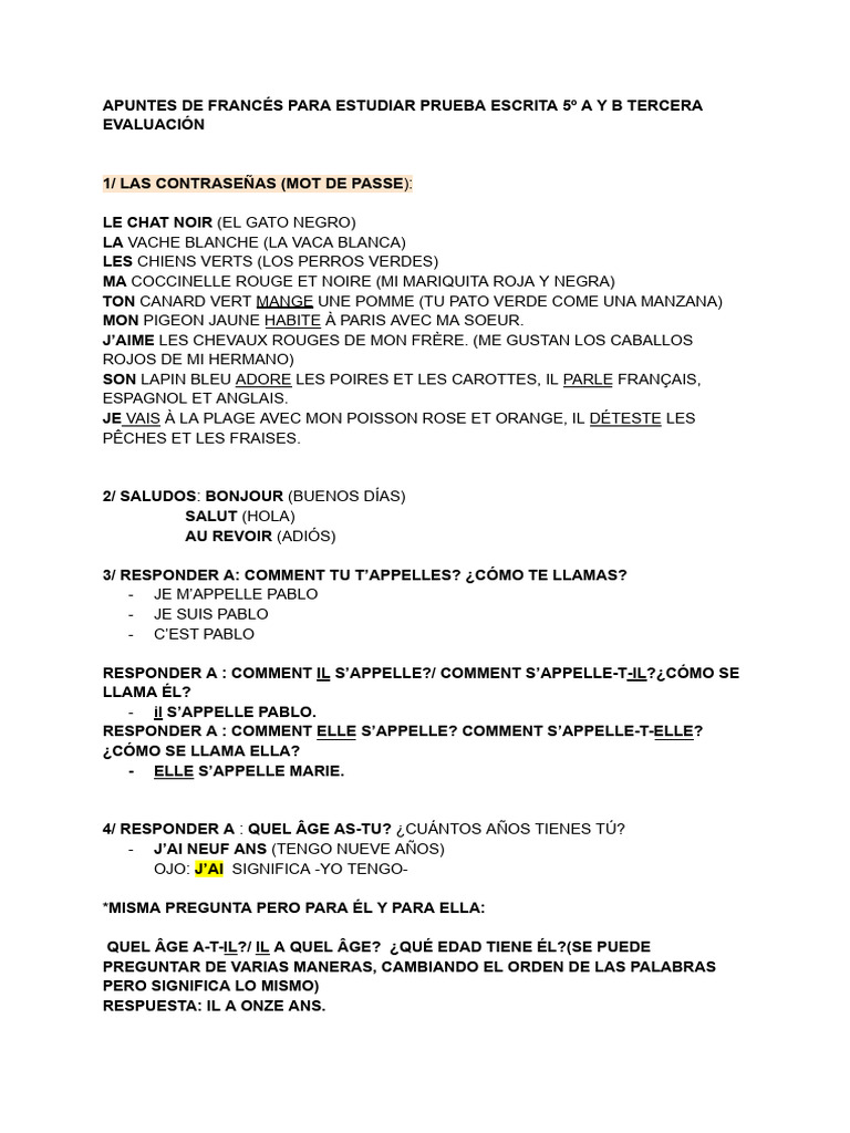 Repaso Frances 5° Primaria | PDF | Percepción visual | Color