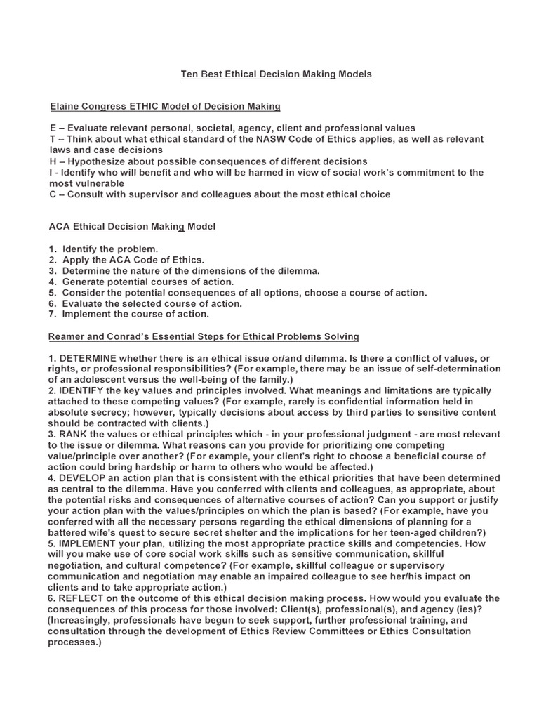 Top Ethical Decision-Making Models | PDF | Decision Making | Autonomy