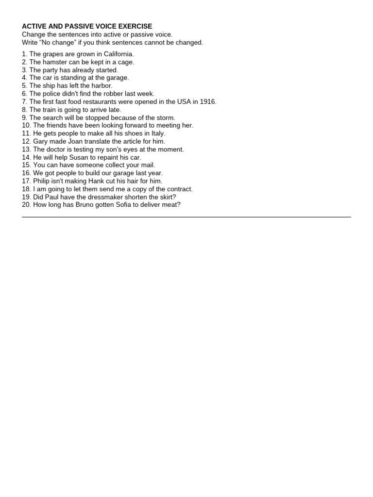 Active and Passive Voice Exercise | PDF