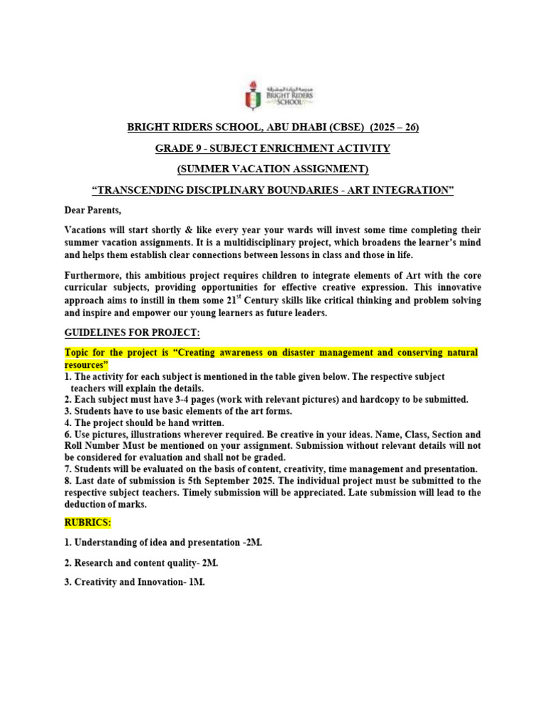 Integrated Project Grade 9 | PDF