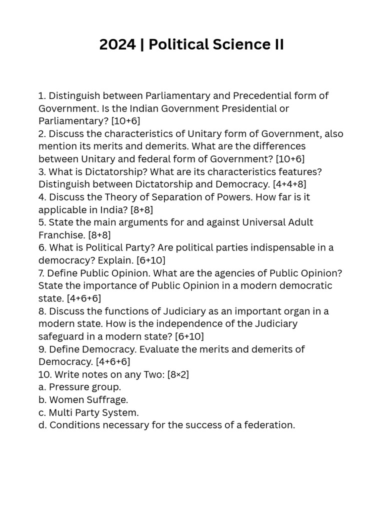 Question Paper - Political Science | PDF