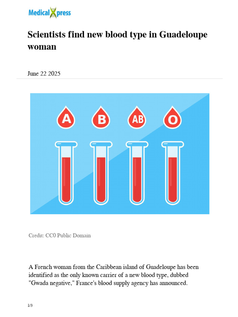 2025 06 French Scientists Blood Guadeloupe Woman | PDF | Blood Type ...