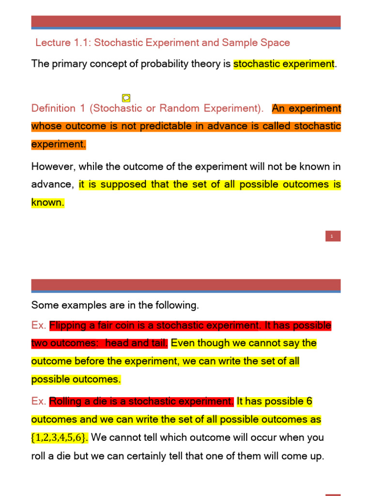 Lec 1 - Stochastic Experiment and Sample Space, Probability Models On Dsicrete Sample Spaces ...